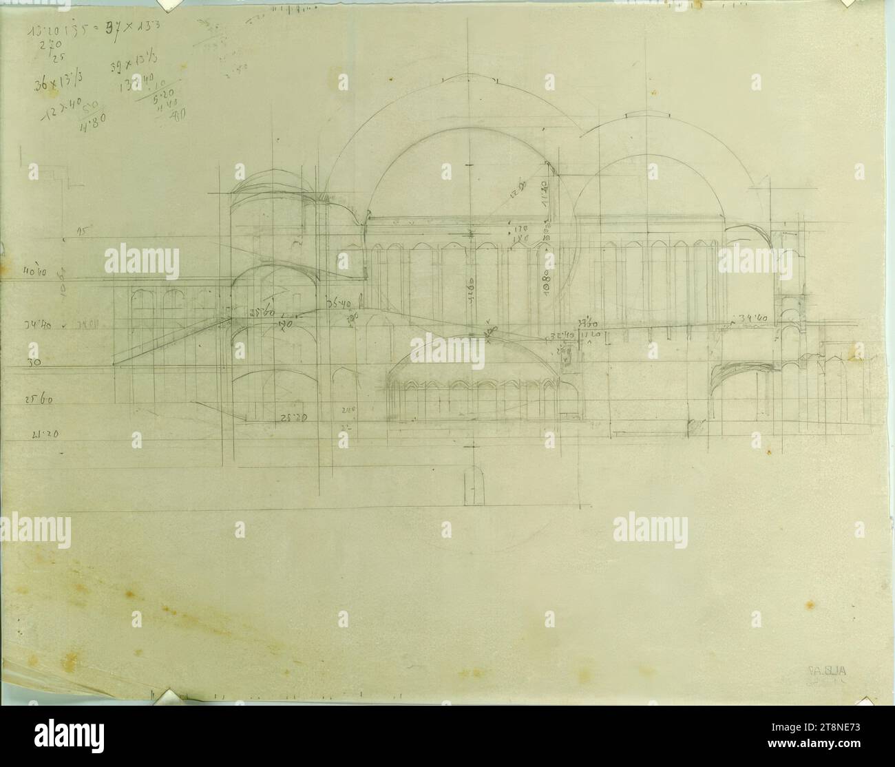 Dornach, Goetheanum, dome building, longitudinal section, Alfred Castelliz (Celje 1870 - 1940 ...
