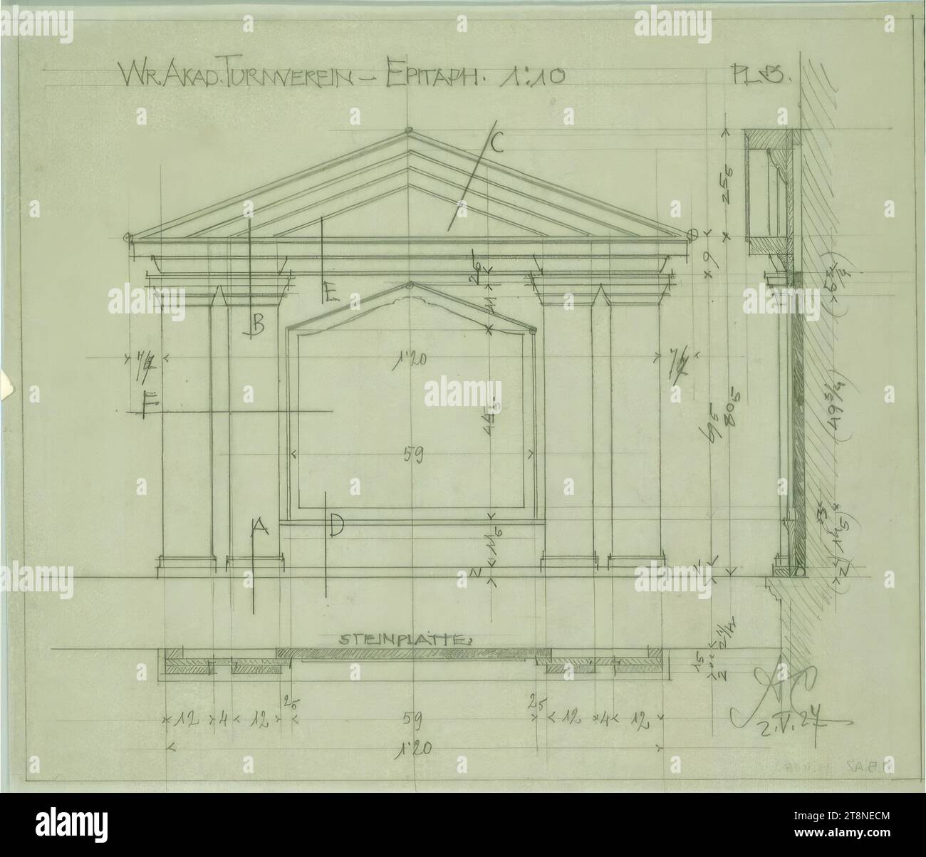 Epitaph for the Vienna Academic Gymnastics Club, design, floor plan ...