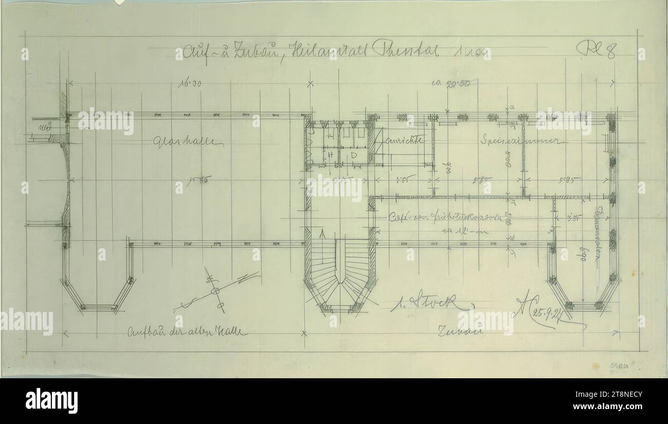 Bad Groß-Ullersdorf, Thesstal sanatorium, construction and extension to the bathing wing, sketch ...