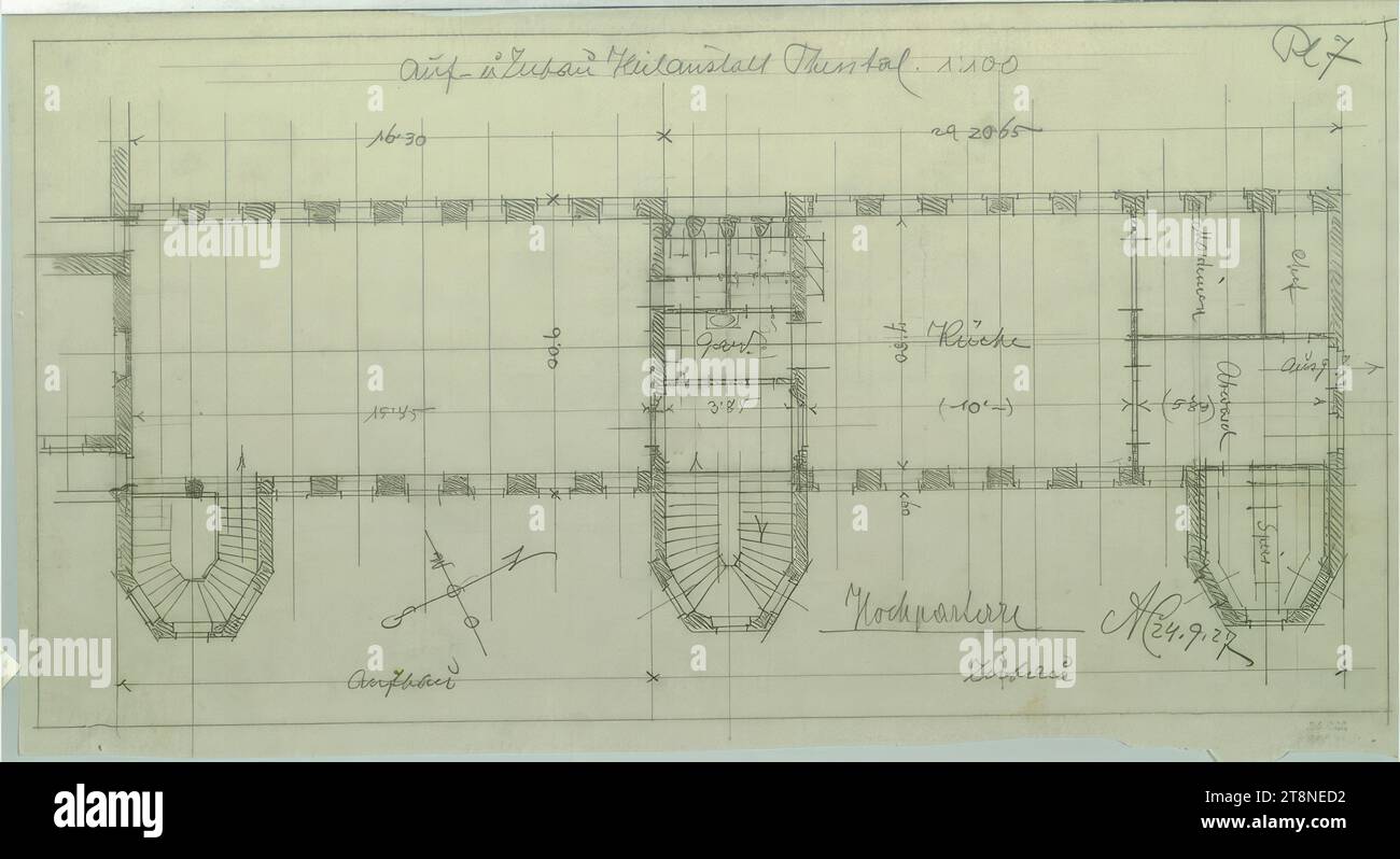 Bad Groß-Ullersdorf, Thesstal sanatorium, construction and extension to the bathing wing, sketch ...