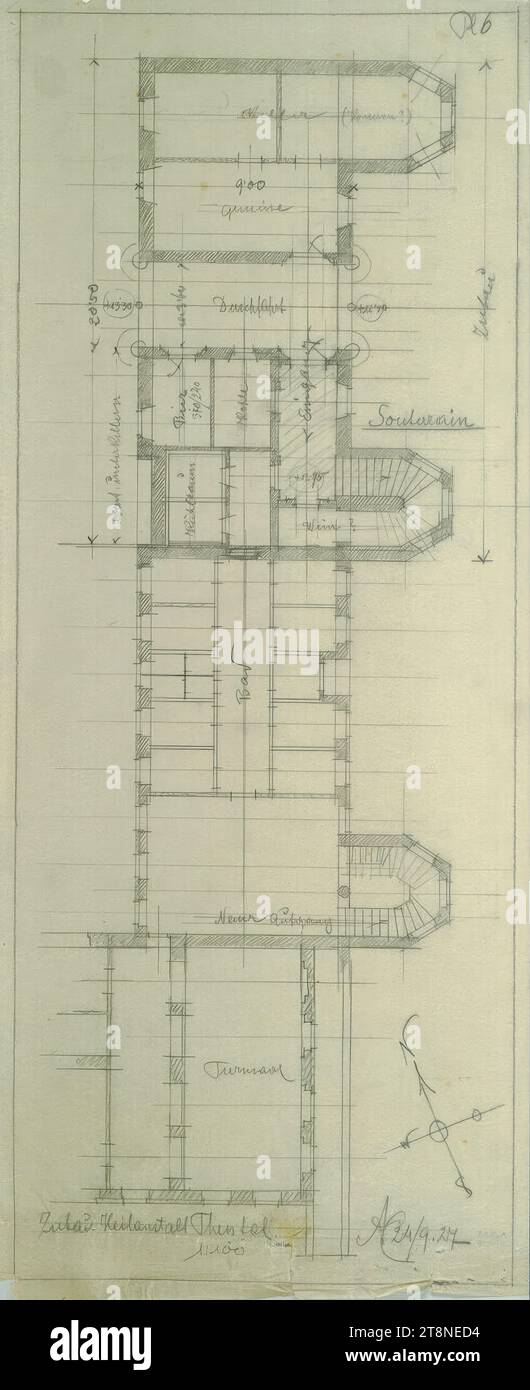 Bad Groß-Ullersdorf, Thesstal sanatorium, construction and extension to the bathing wing, sketch ...