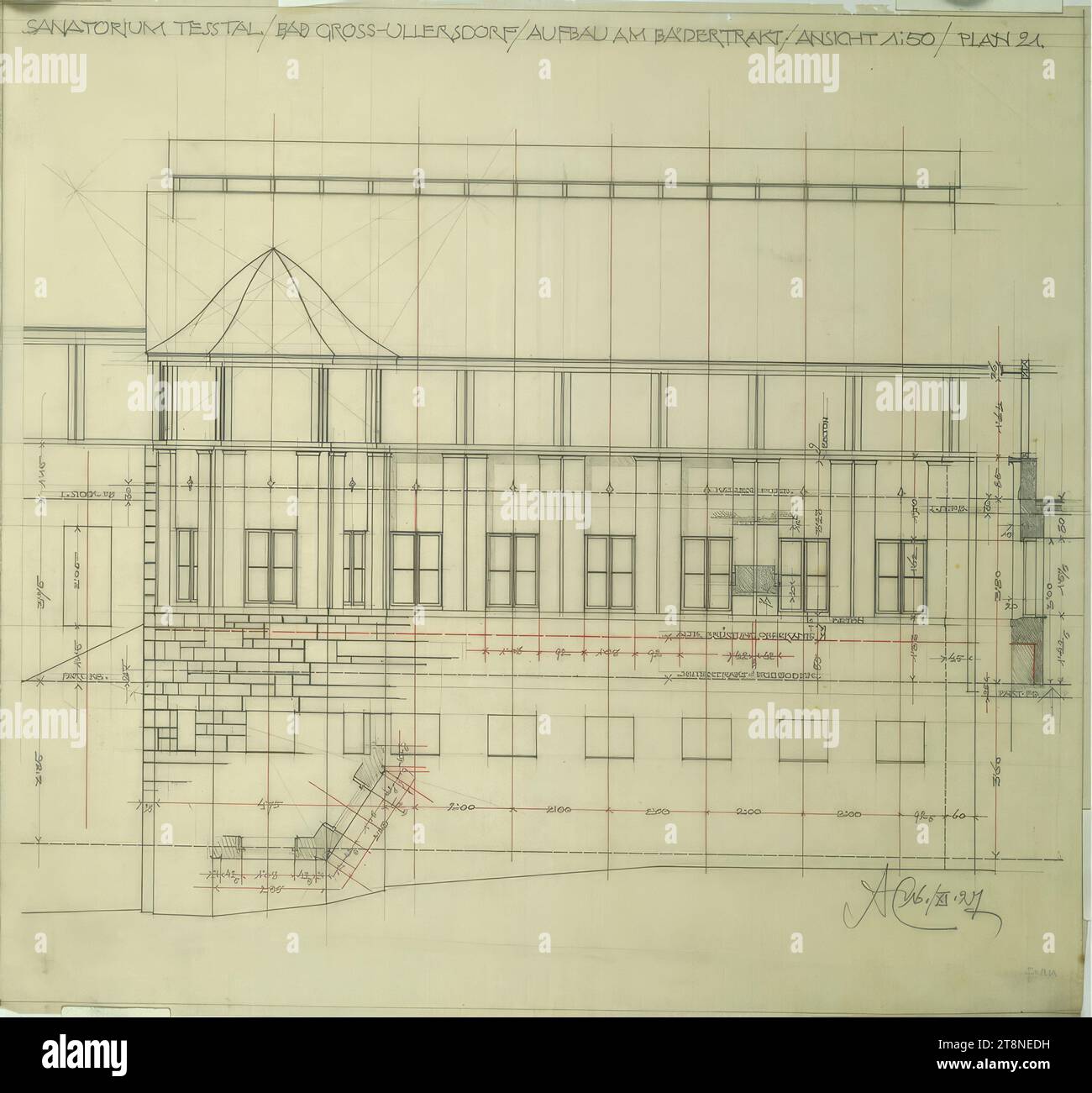Bad Groß-Ullersdorf, Thesstal sanatorium, construction and extension to the bathing wing ...