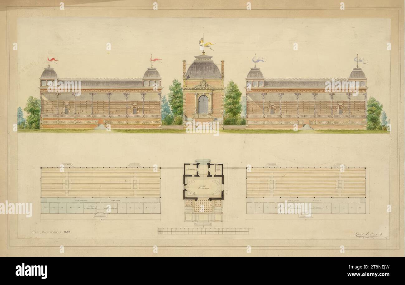 Vienna, Krieau, trotting facility, grandstand, draft presentation, 1878 ...