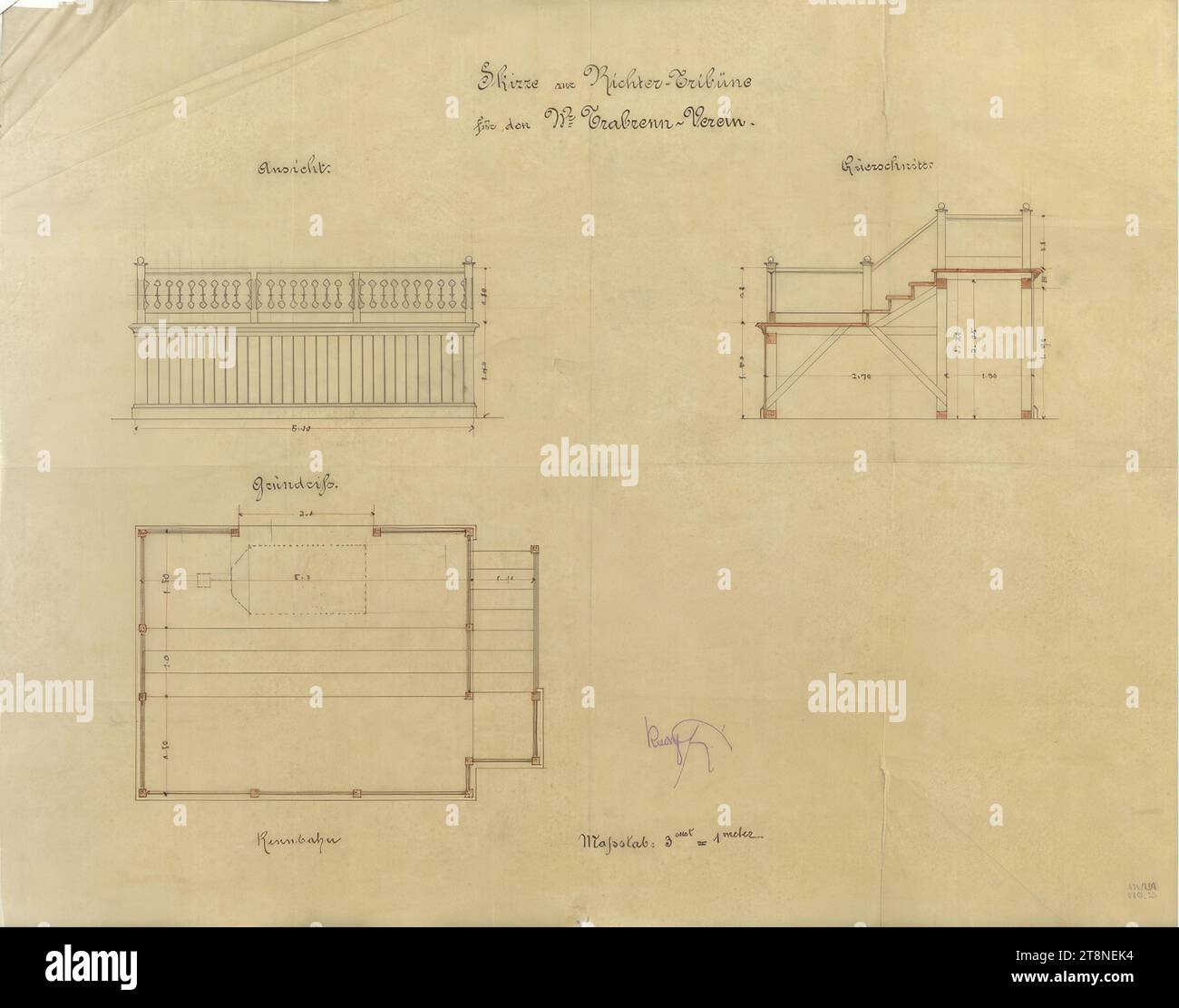 Vienna, Krieau, trotting facility, judges' stand, view, ground plan and ...