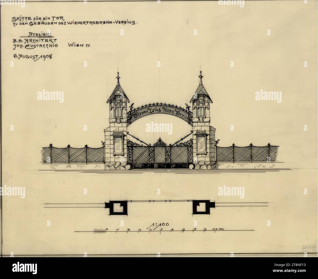 Vienna, Krieau, trotting facility, small gate project, variant 2, 1908 ...