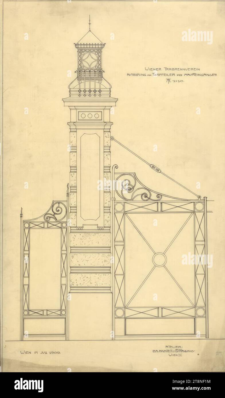 Vienna, Krieau, trotting facility, main entrance, gate pillar, 1909 ...