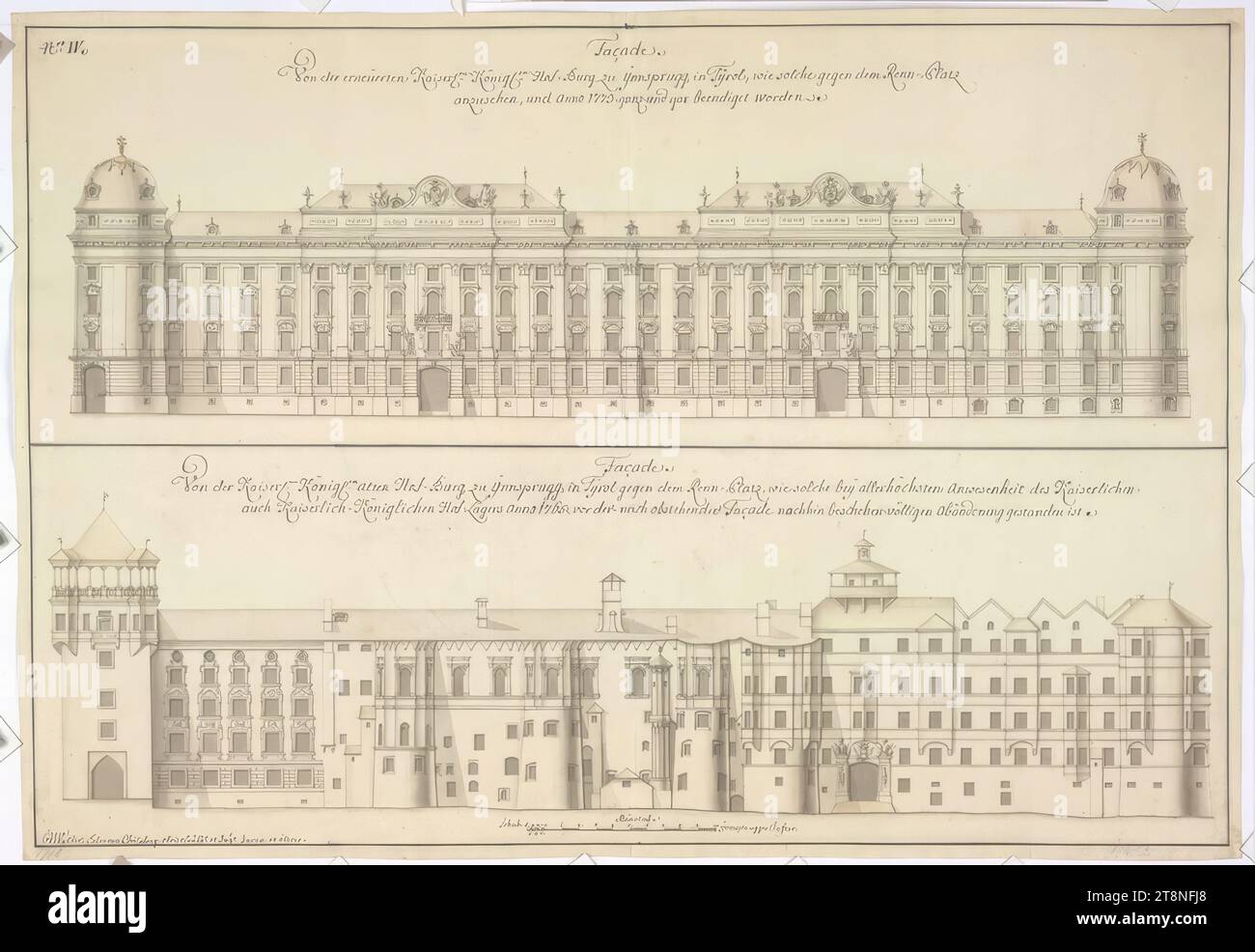 Innsbruck, Hofburg, Old and New Hofburg, orthogonal views, 1773 ...