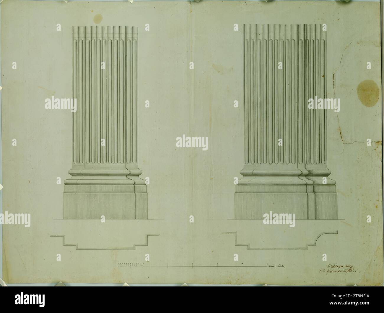 Vienna, Schönbrunn Palace, fluted pilasters, detailed drawing, ground ...