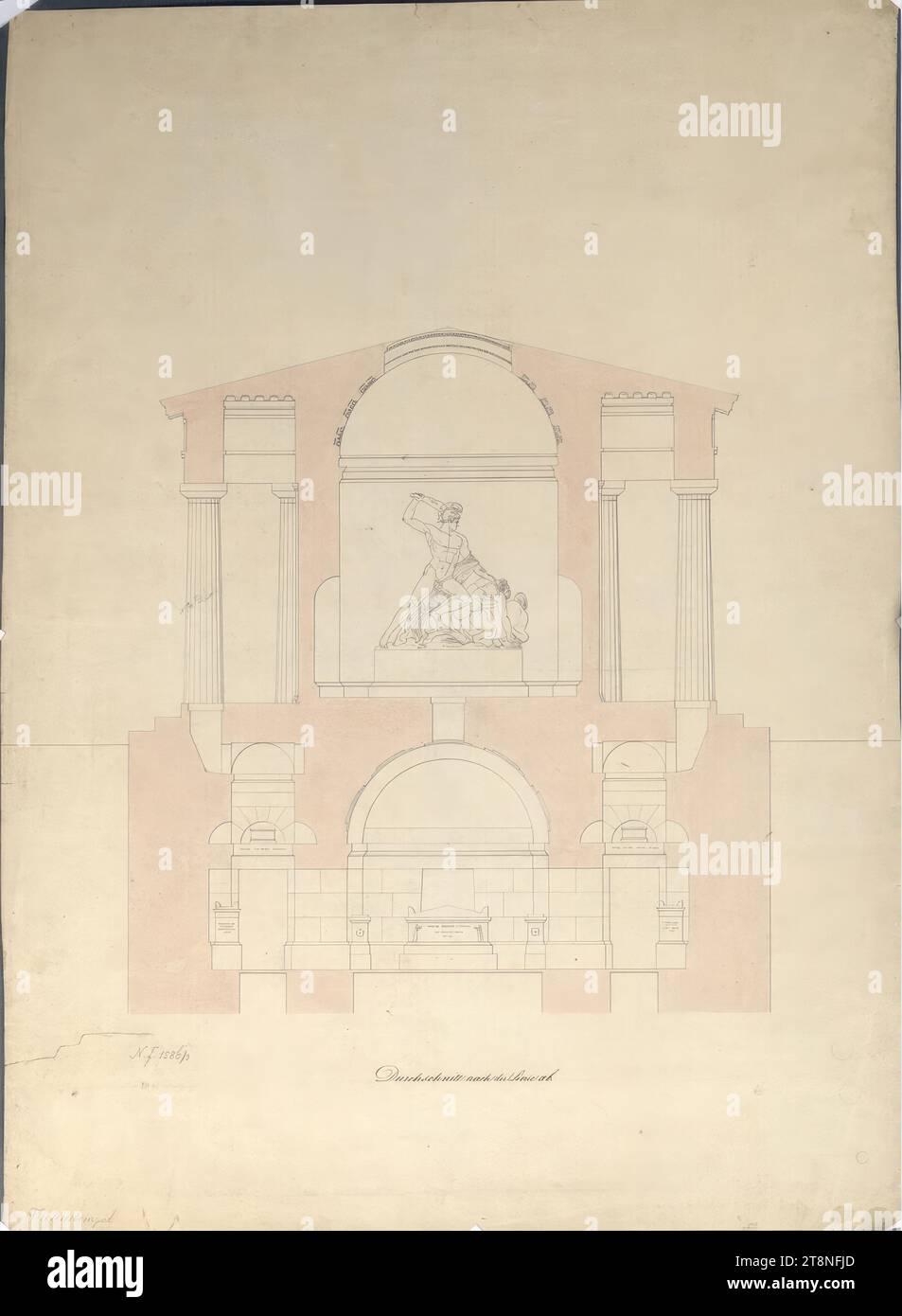 Vienna I, Volksgarten, Theseus Temple, cross section, 1820 ...