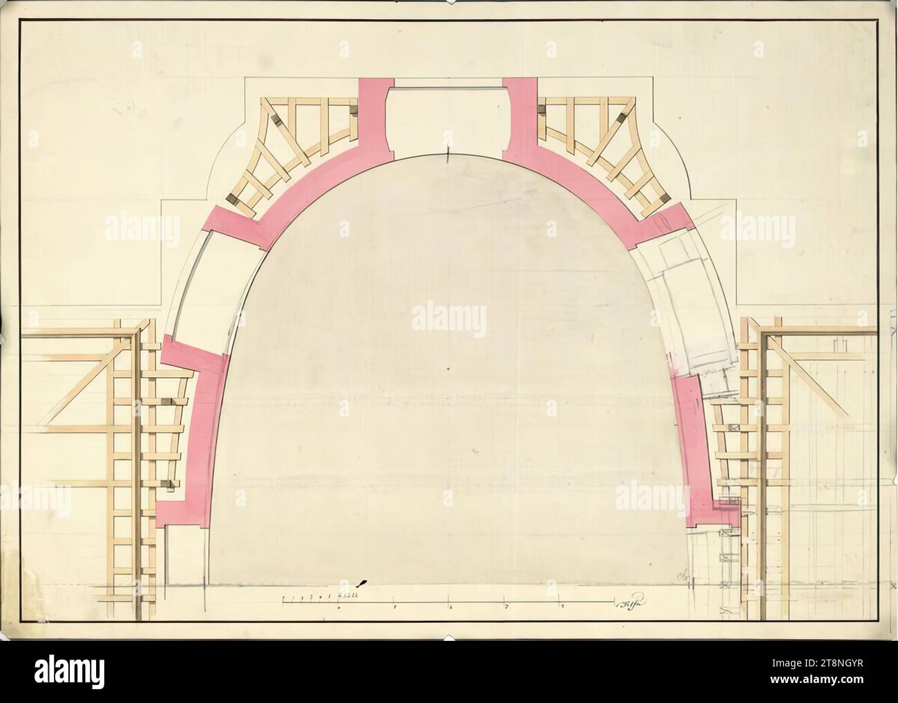 Vienna I, Hofburg, court library, dome, roof truss, horizontal section ...