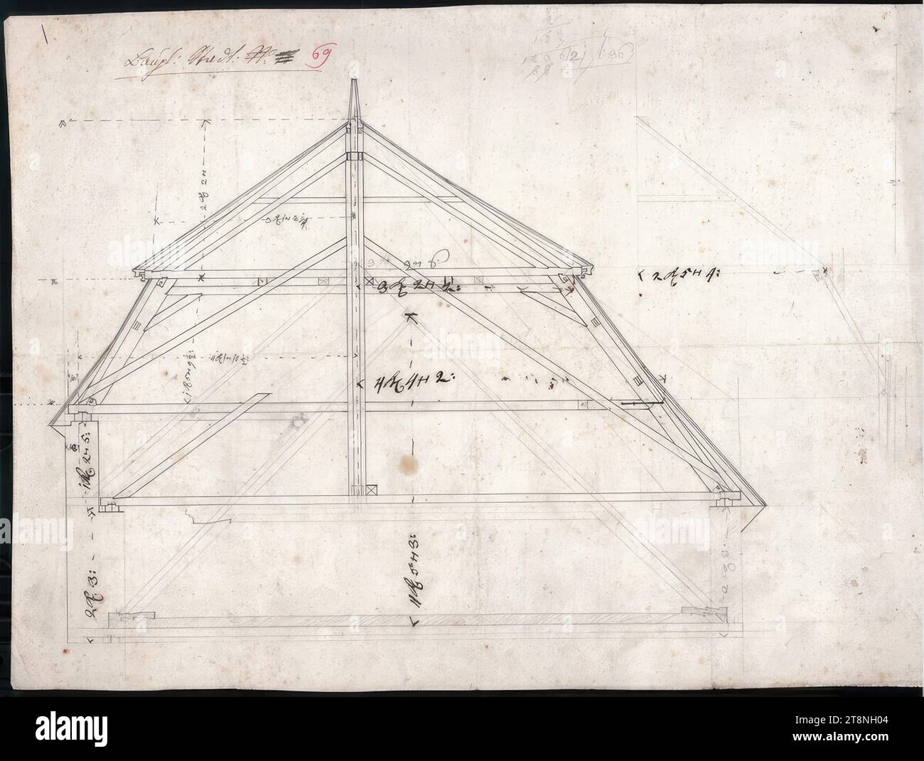 Vienna I, Hofburg, Redoutensaal wing, central projection, roof truss ...