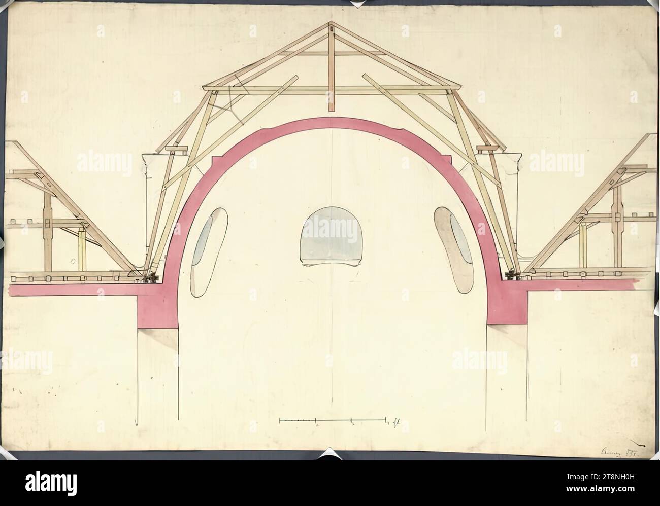 Vienna I, Hofburg, court library, roof truss, longitudinal section ...