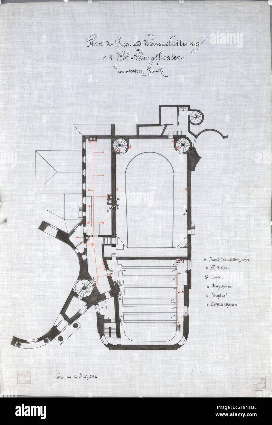 Vienna I, Hofburg, Altes Burgtheater, plan of the gas and water pipes ...
