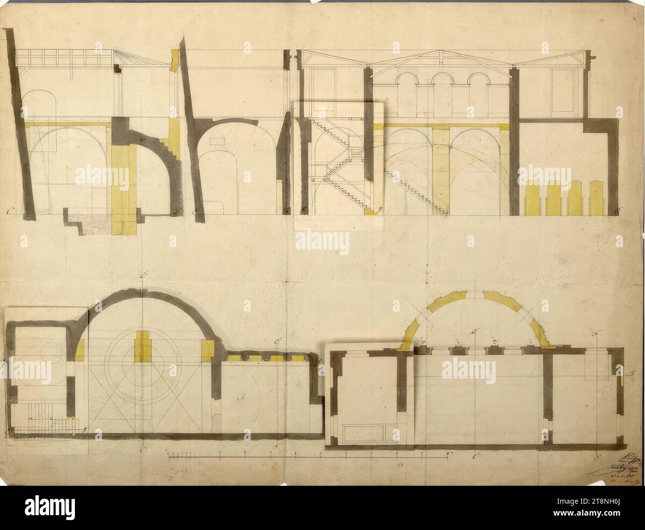 Vienna I, Hofburg, building with cistern, floor plans and sections ...