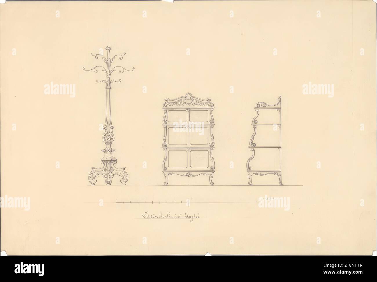 Vienna I, Hofburg, furnishings, clothes stand and stand, elevation, 2nd ...