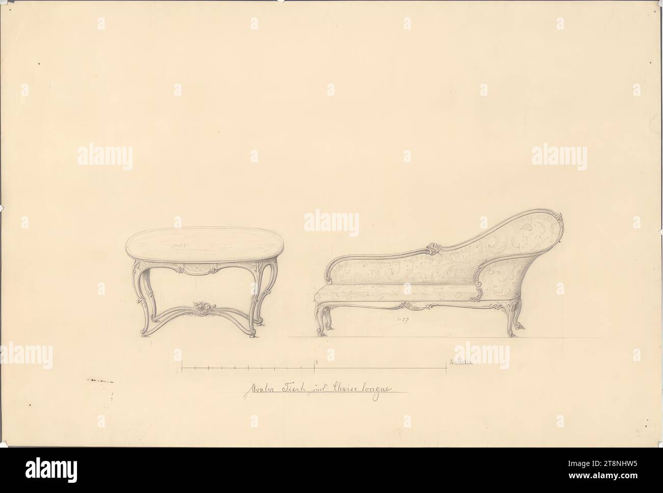 Vienna I, Hofburg, furnishings, chaise longue with table, view, 2nd ...