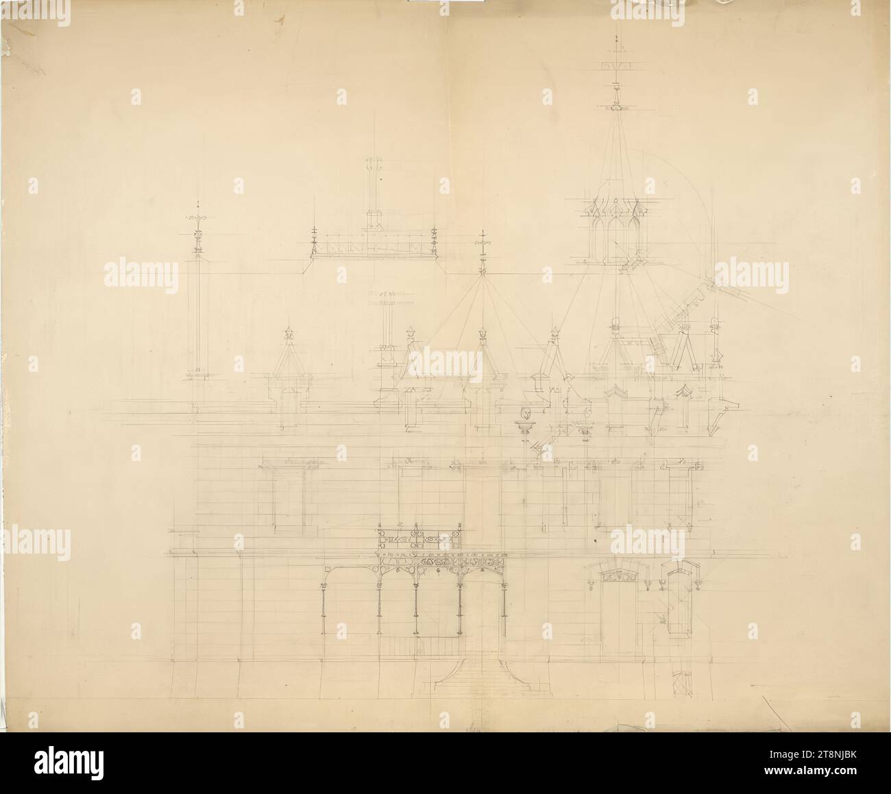 Traunsee, Altmünster, Villa Amrongen, east facade, elevation sketch ...