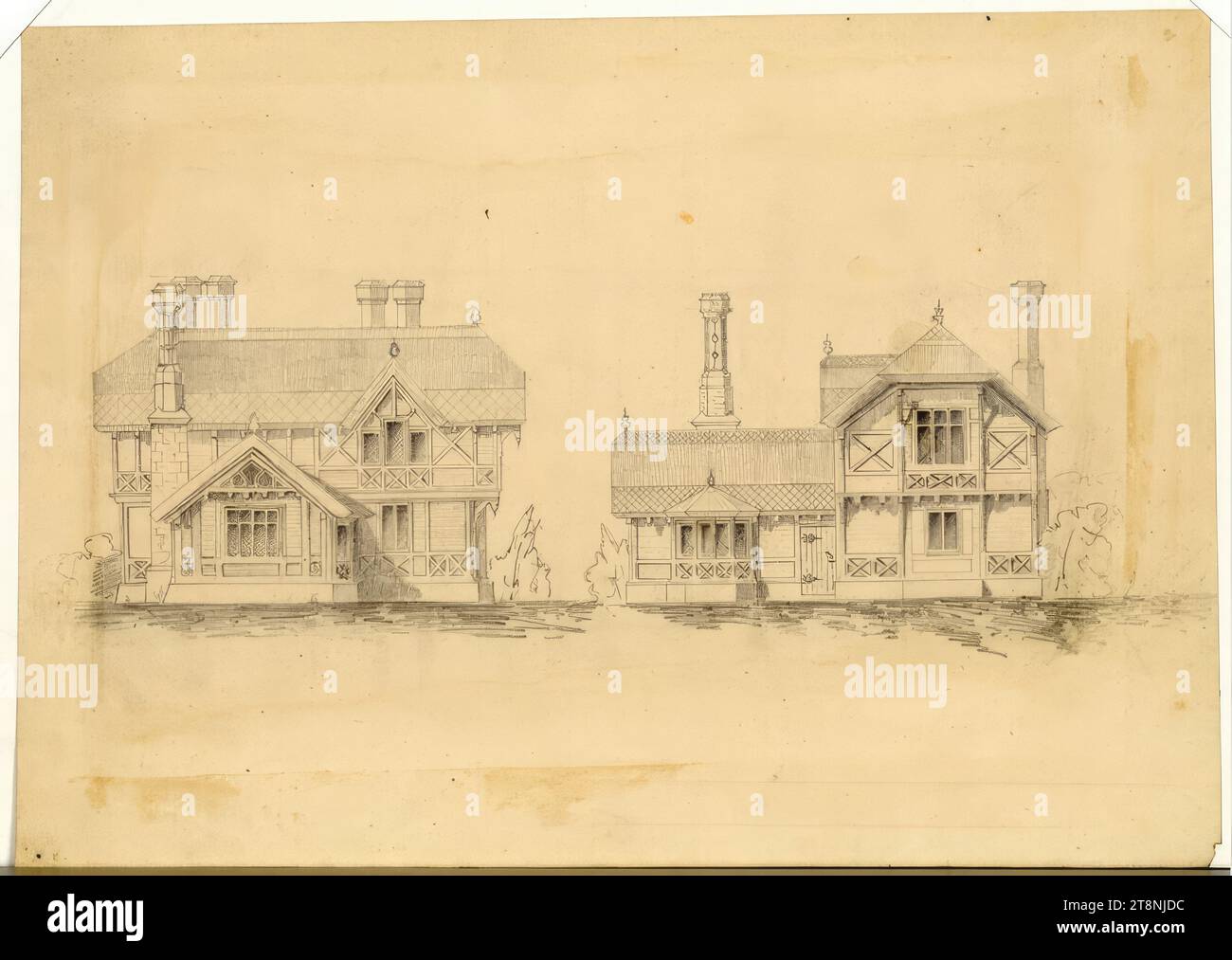 Villa design, outlines, Heiss2, architectural drawing, pencil, 21 × 29. ...