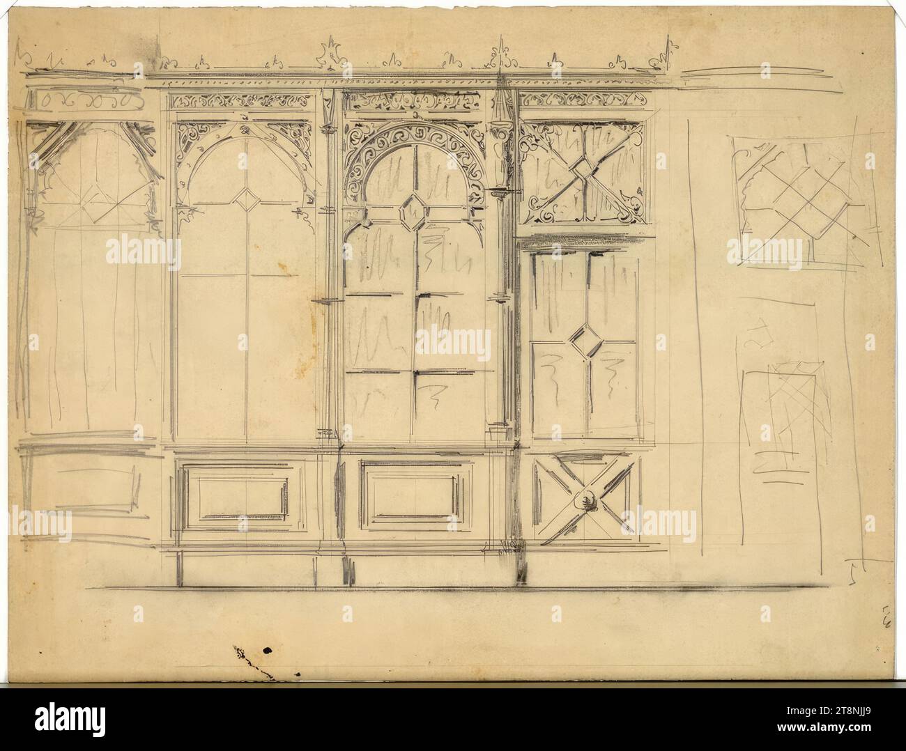 Draft for a glazed wooden wall, elevation, Heiss2, architectural ...