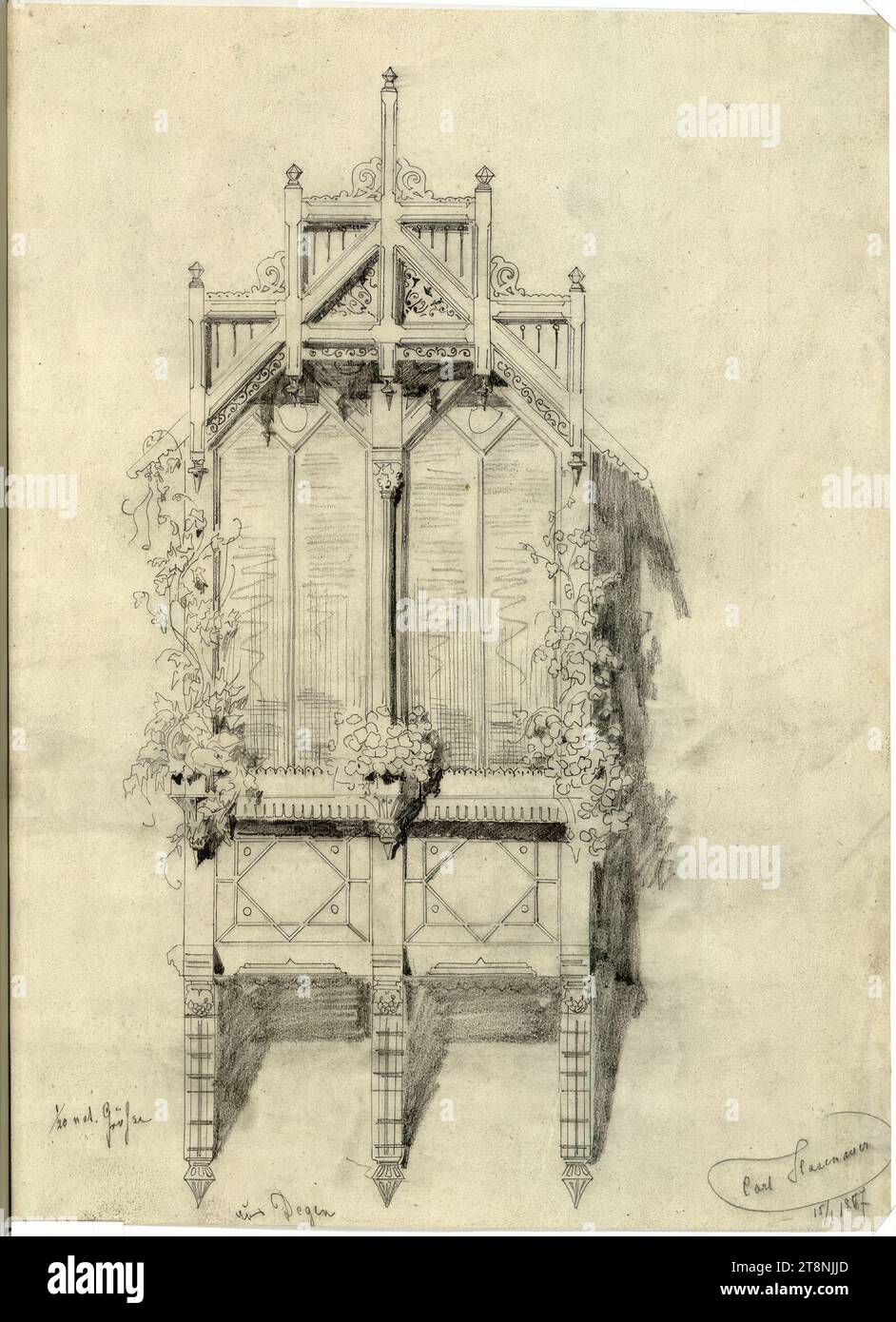 Study for a wooden bay window, elevation, Heiss2, 1857, architectural ...
