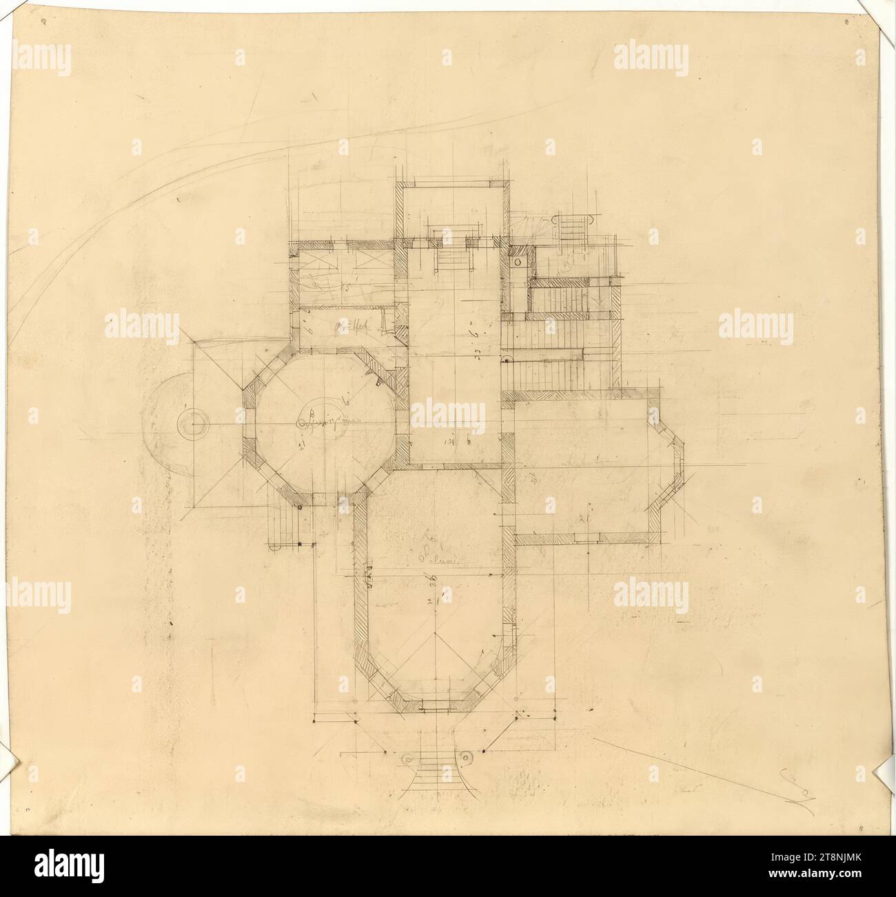 Villa design with octagonal social rooms (preliminary design for Villa ...