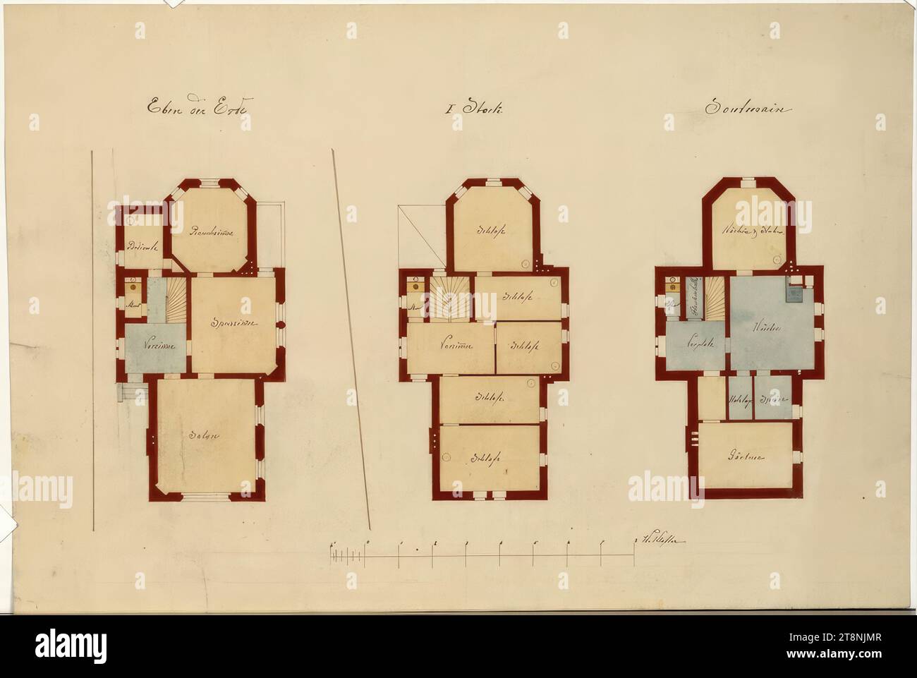 Study of a villa with an octagonal common room III, floor plans, Heiss2 ...