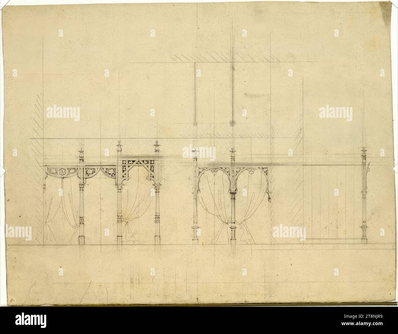 Draft II for a wooden wall with changing rooms, ground plan, elevation ...