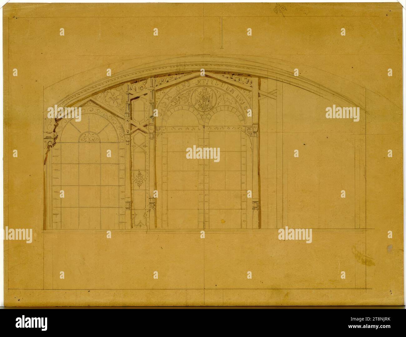Draft for a wooden wall with a basket-shaped finish, elevation, Heiss2 ...