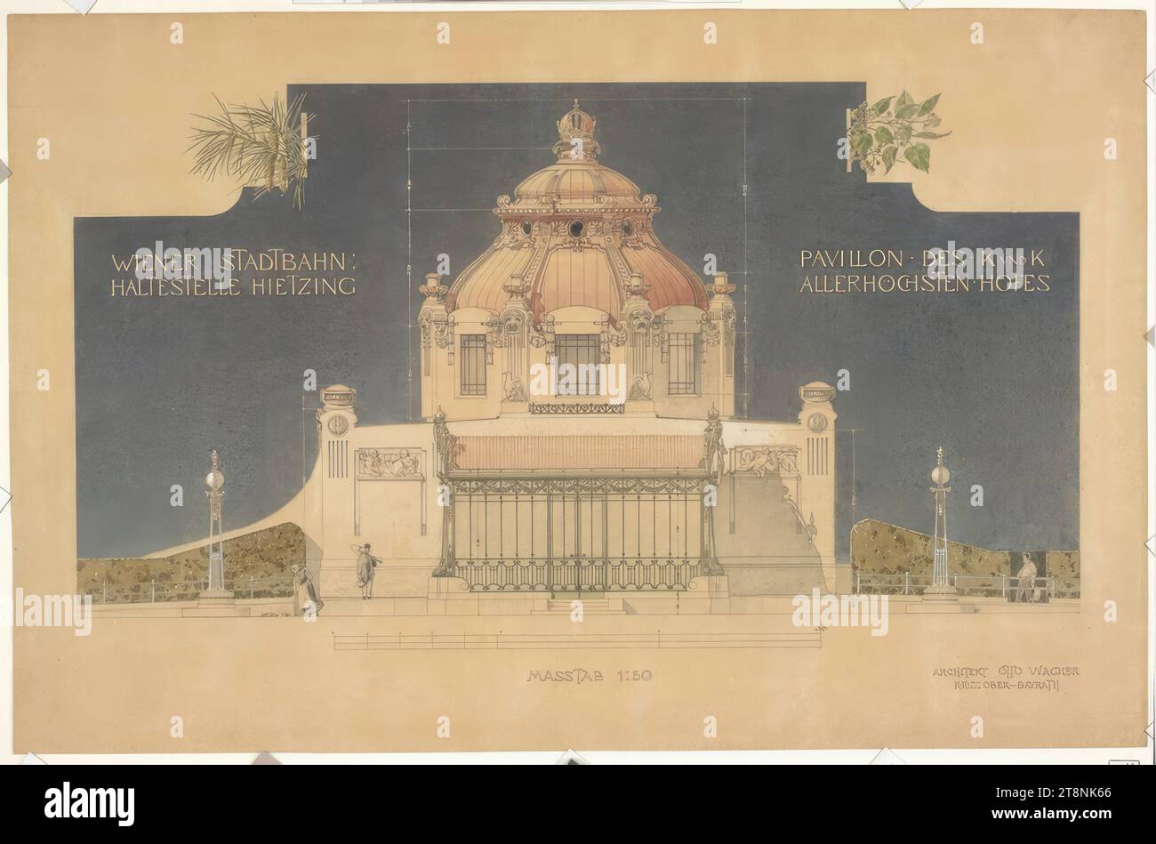 Court pavilion of the Stadtbahn in Vienna-Hietzing, orthogonal view ...