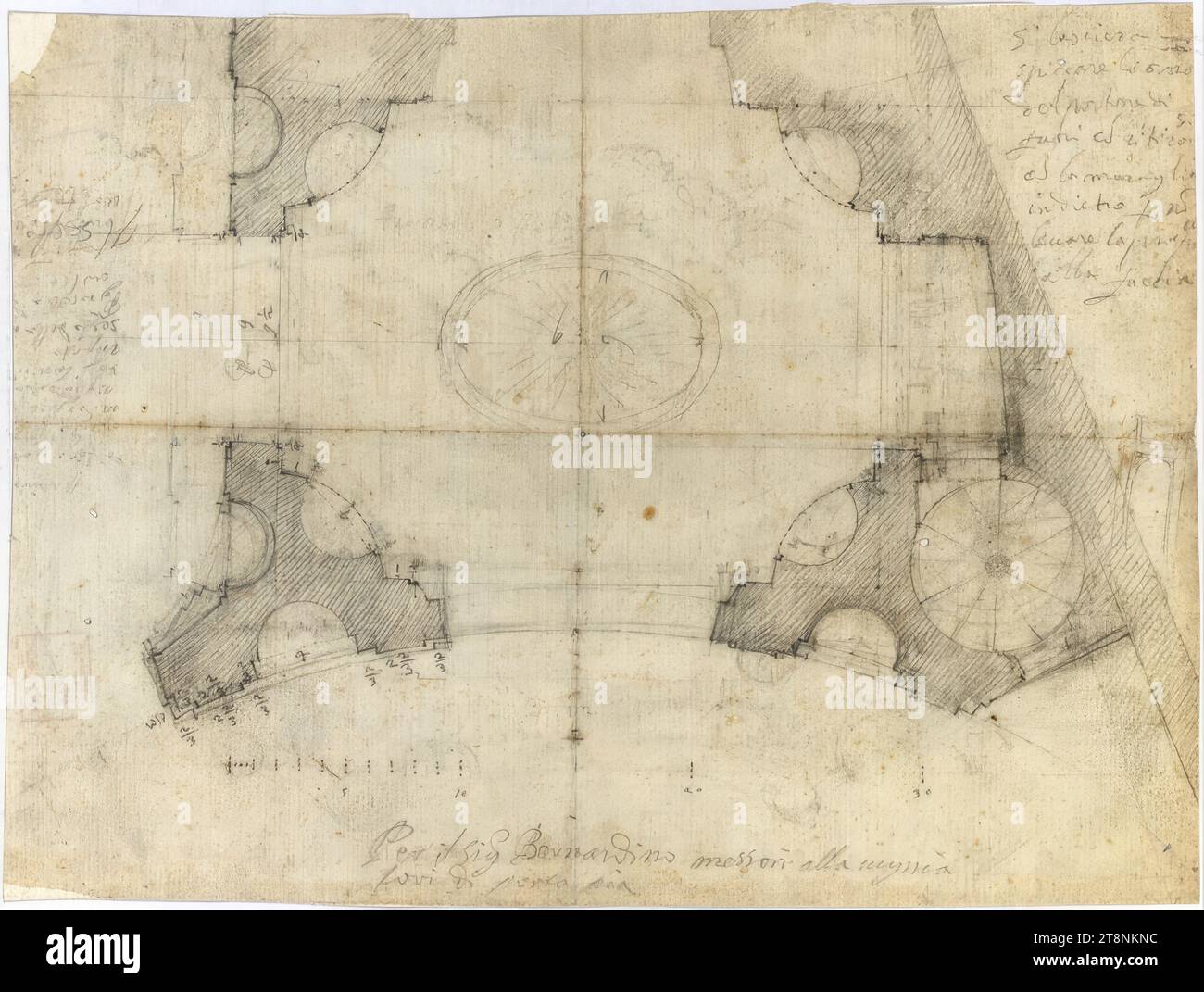 Rome, Villa Missori, partial ground plan, architectural drawing, paper ...