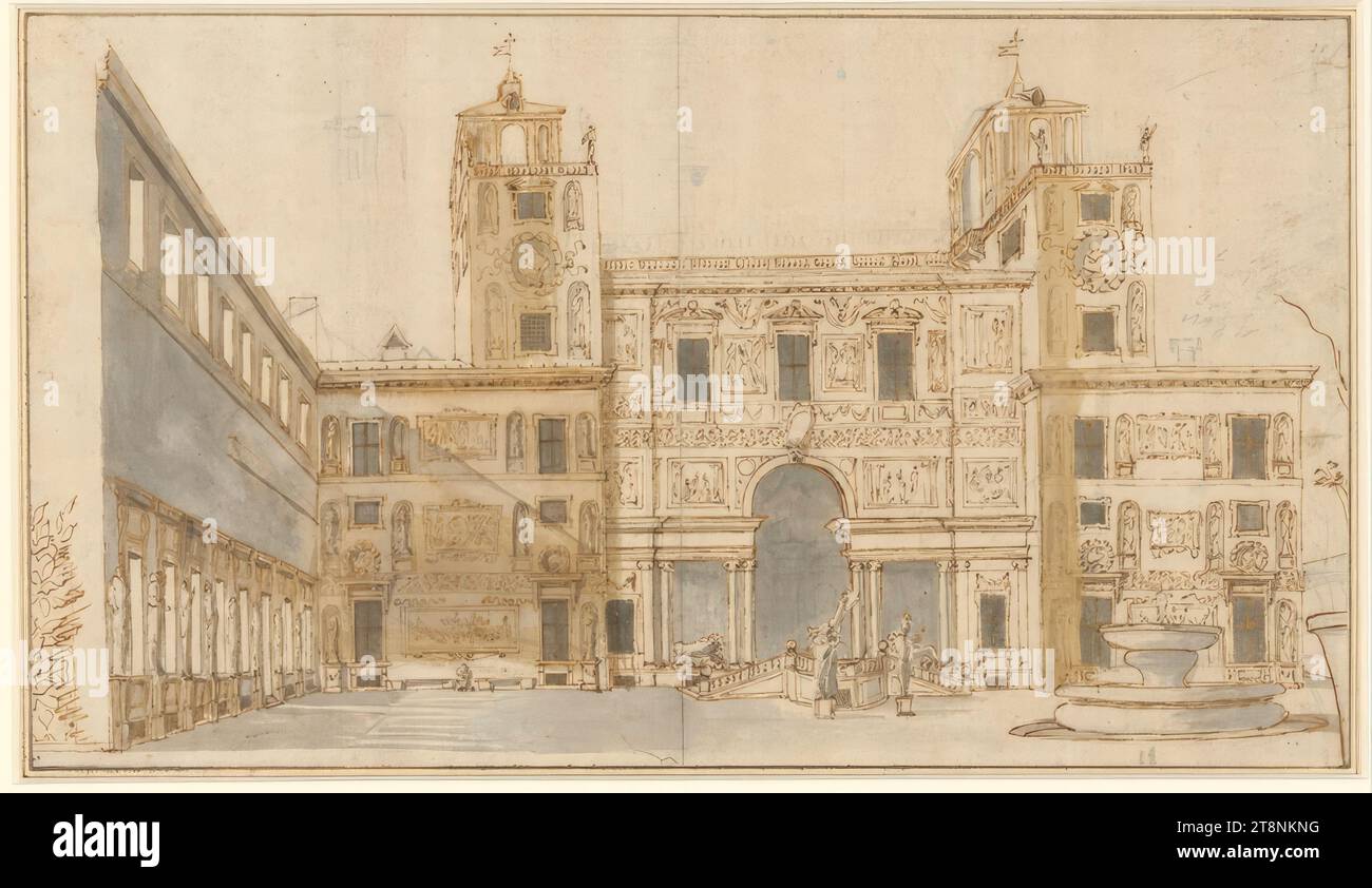 Rome, Villa Medici, garden side, veduta-like view, 18th century ...