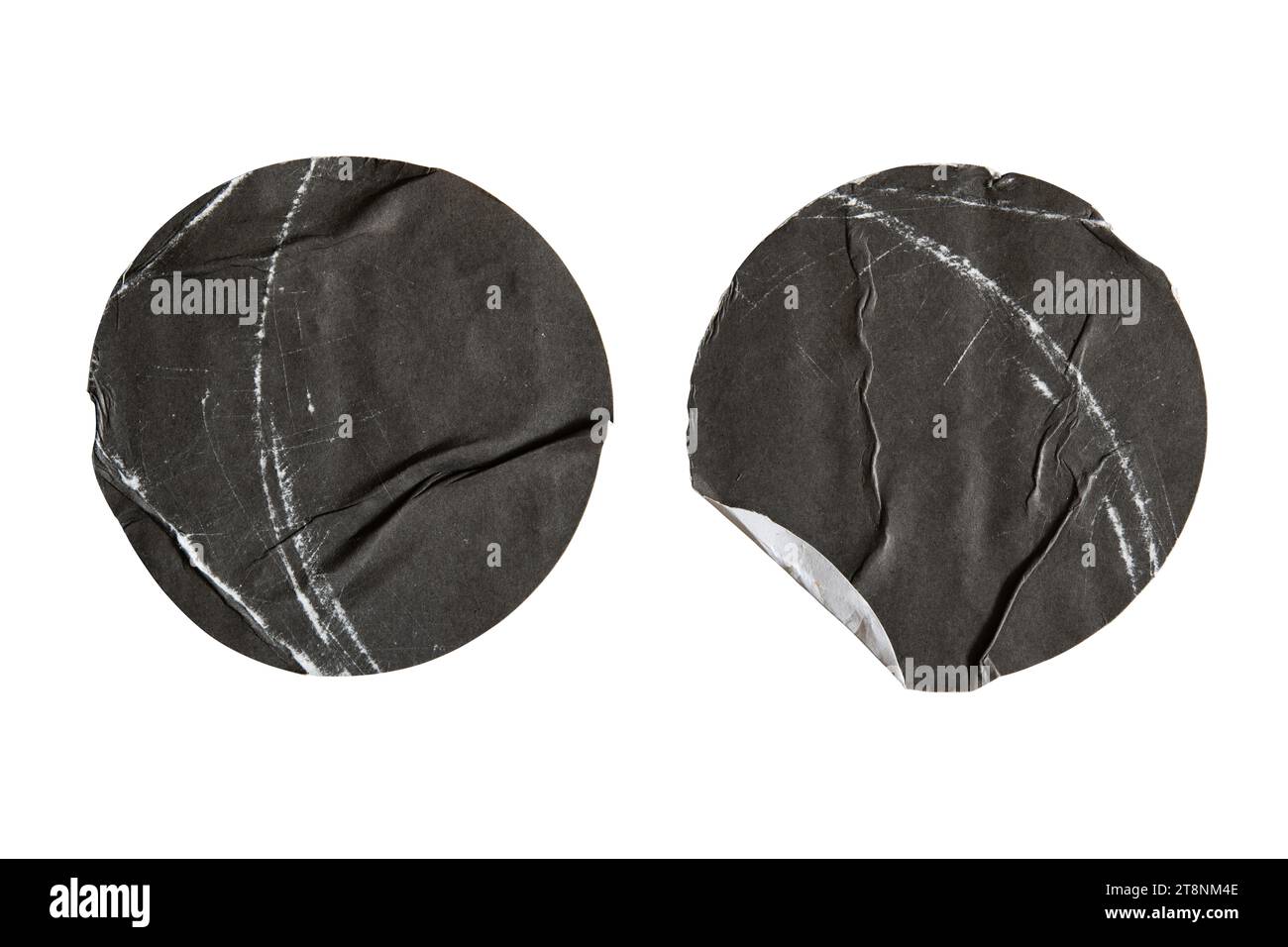 Black old circle paper stickers texture on white background with ...