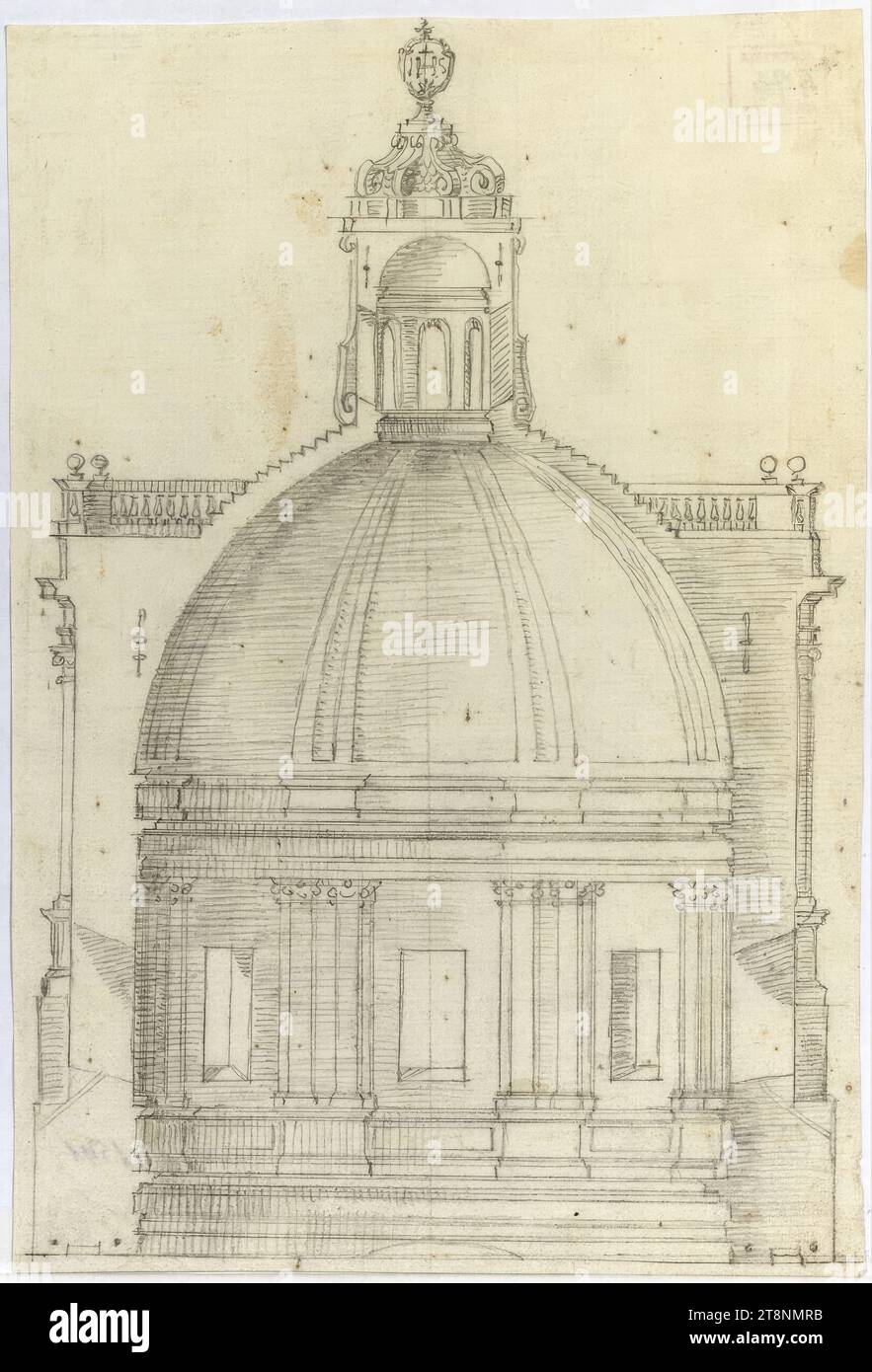 Rome, Sant' Ignazio, design for the crossing dome, cut, around 1650 ...