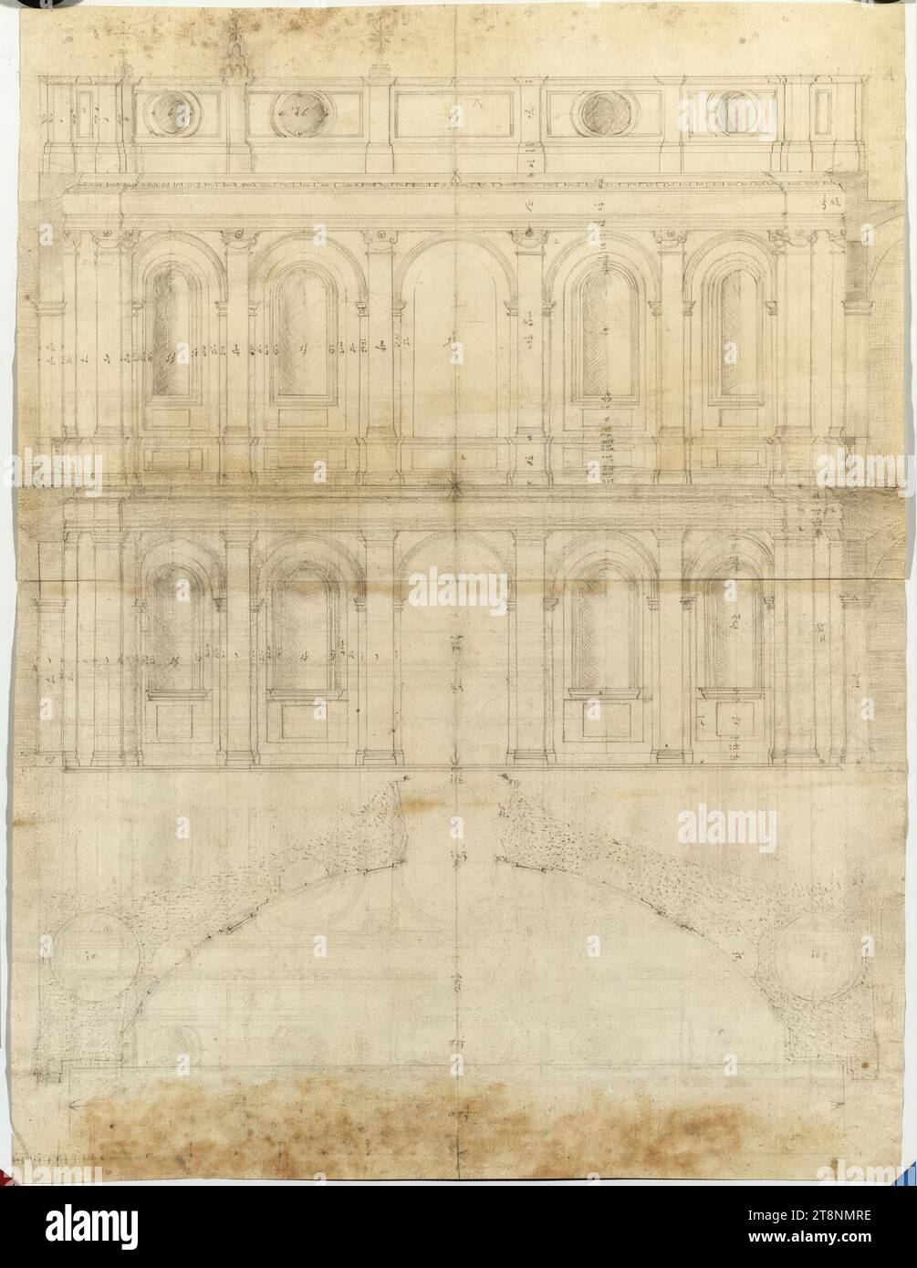 Rome, Sant' Ivo alla Sapienza, courtyard facade, architectural drawing ...