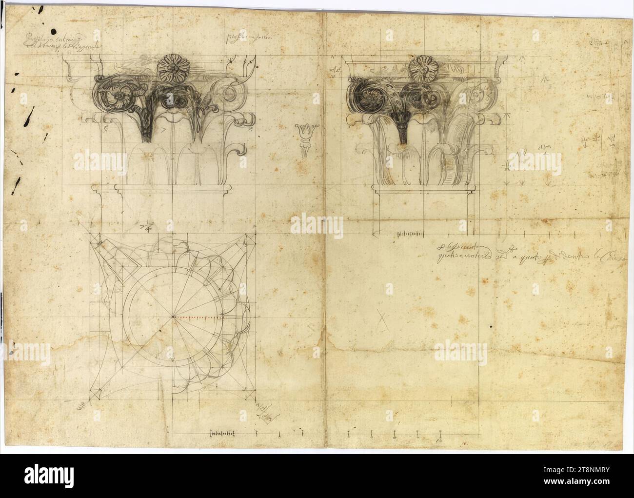 Rome, Sant' Ivo alla Sapienza, draft drawings for Corinthian capitals ...