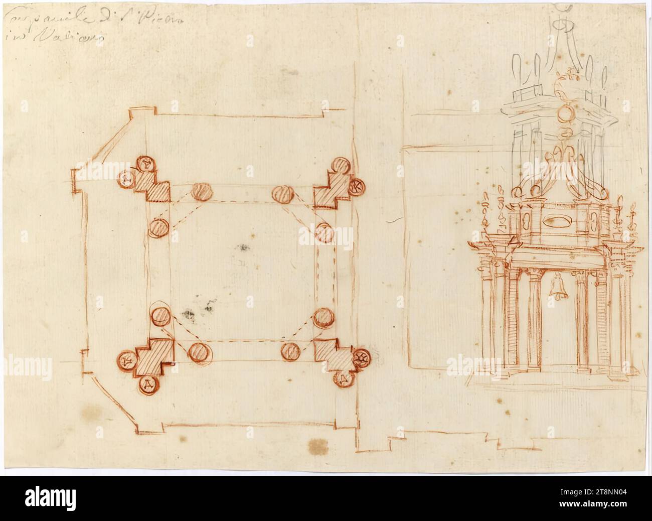 Rome, San Pietro in Vaticano, southern bell tower, two variants, 1645 ...