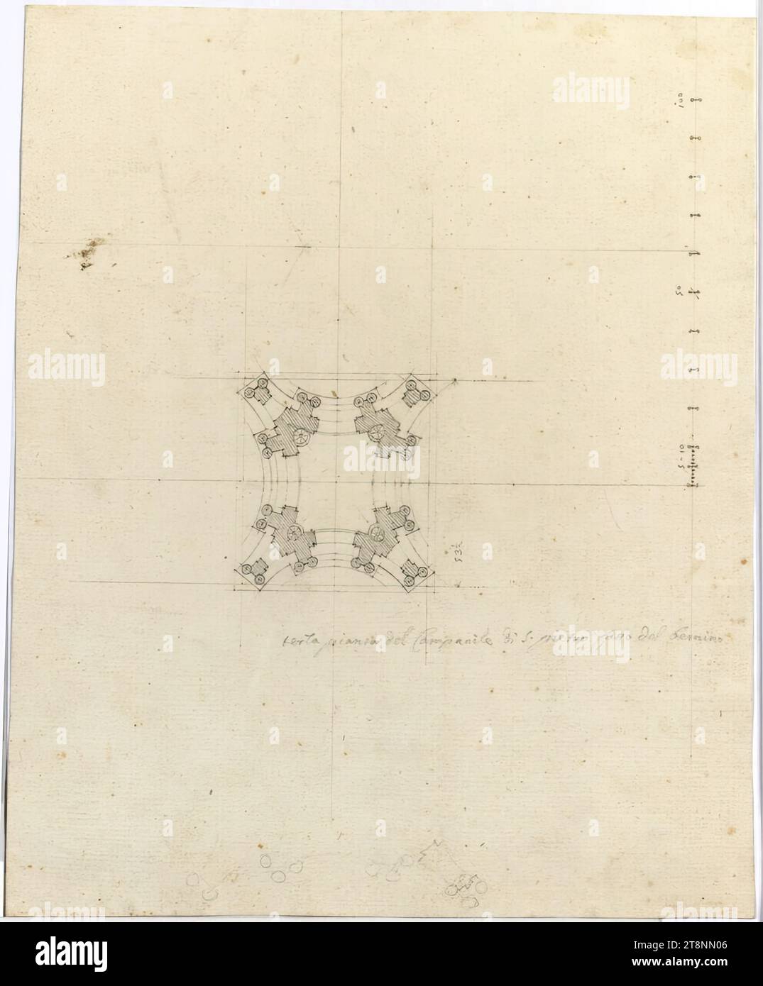 Terza pianta del campanile di s pietro fatto del bernino hi-res stock ...
