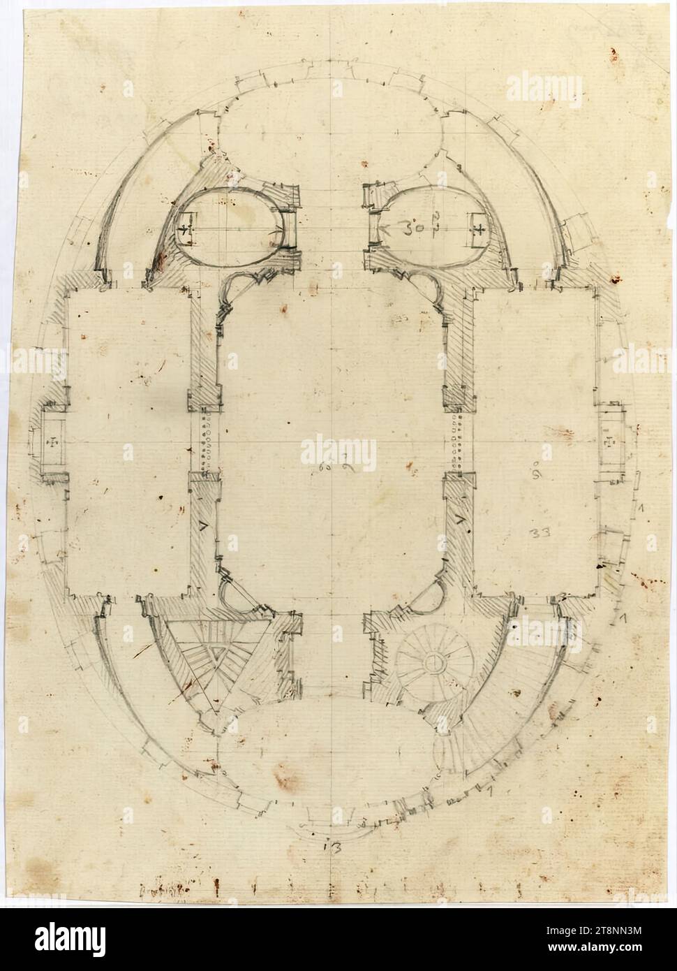 Rome, San Pietro in Vaticano, sacristy project, ground plan in two ...
