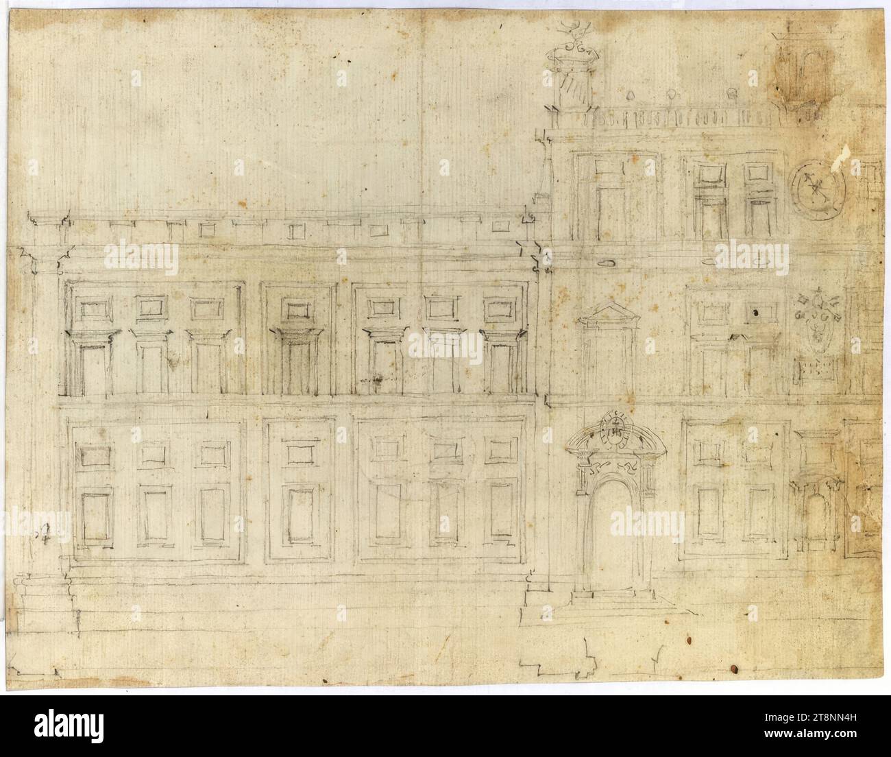 Rome, Collegio Romano, facade, architectural drawing, paper, fine ...