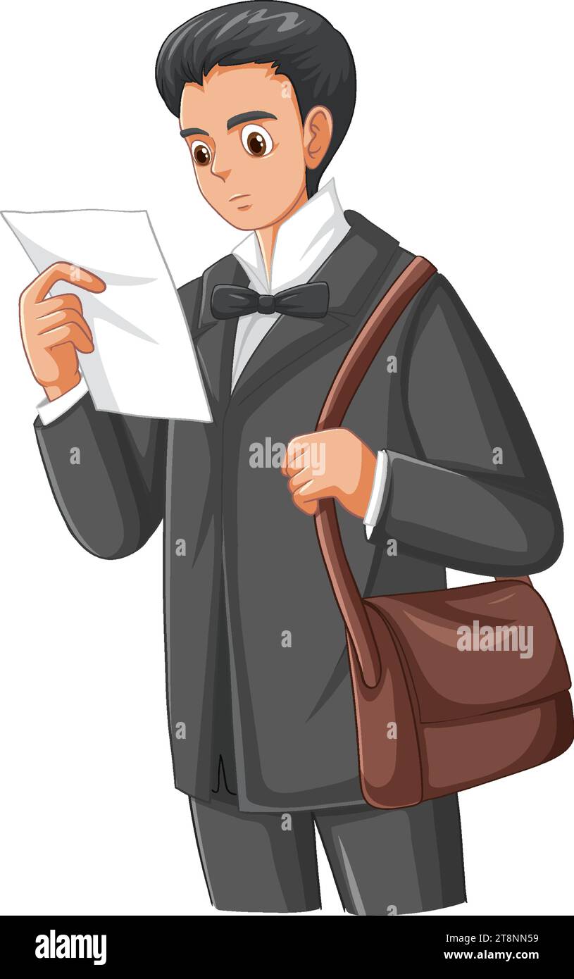 A vector cartoon illustration of a young Nikola Tesla standing alone ...