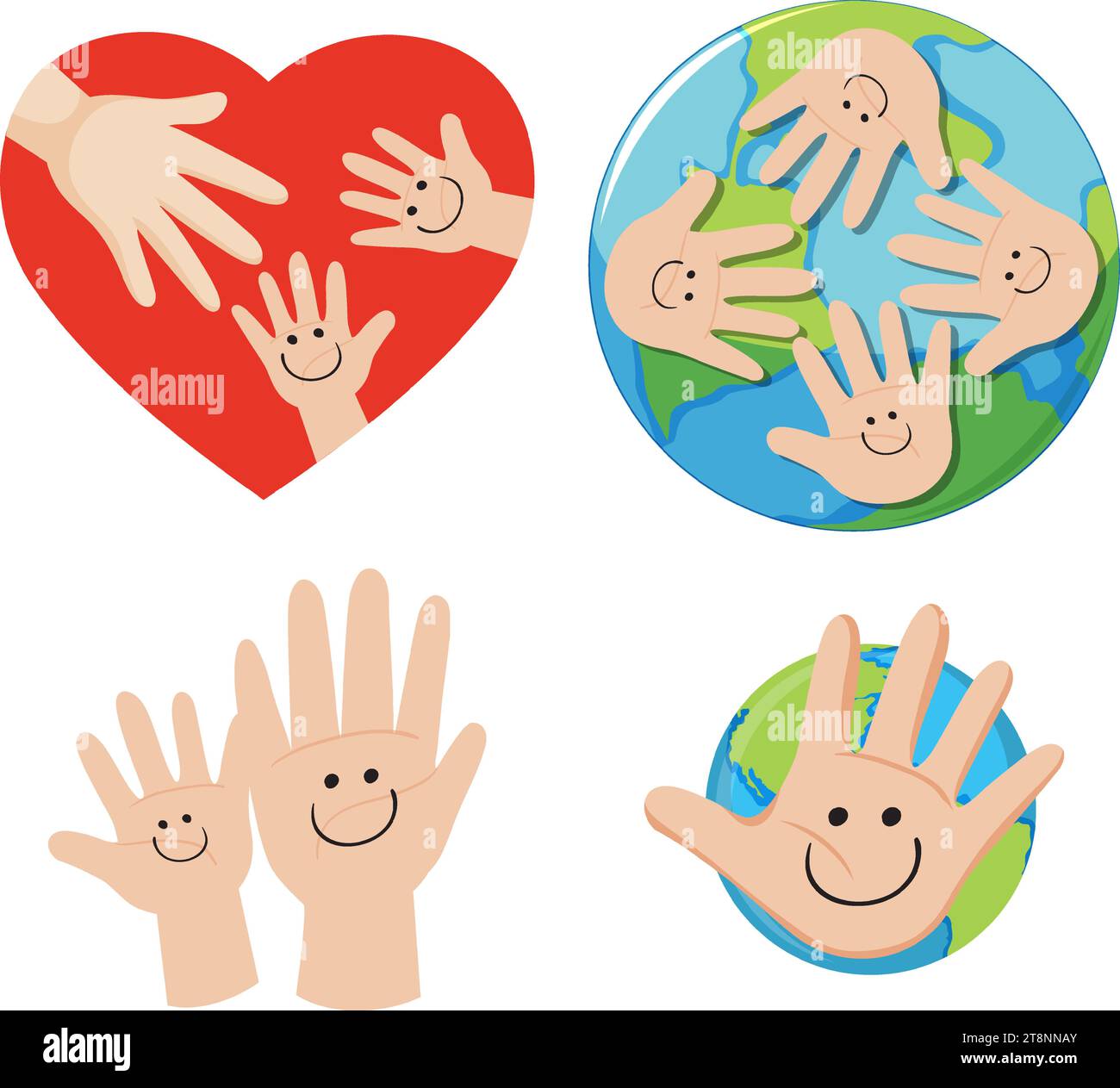 Colorful vector cartoon illustration of human hands with a smile on ...