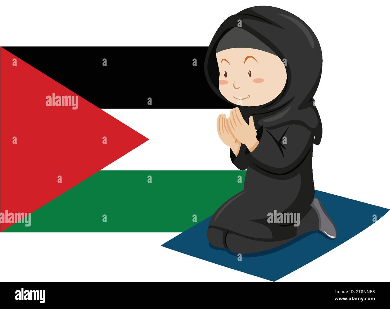 Illustration of a female Muslim praying with Palestine flag Stock ...
