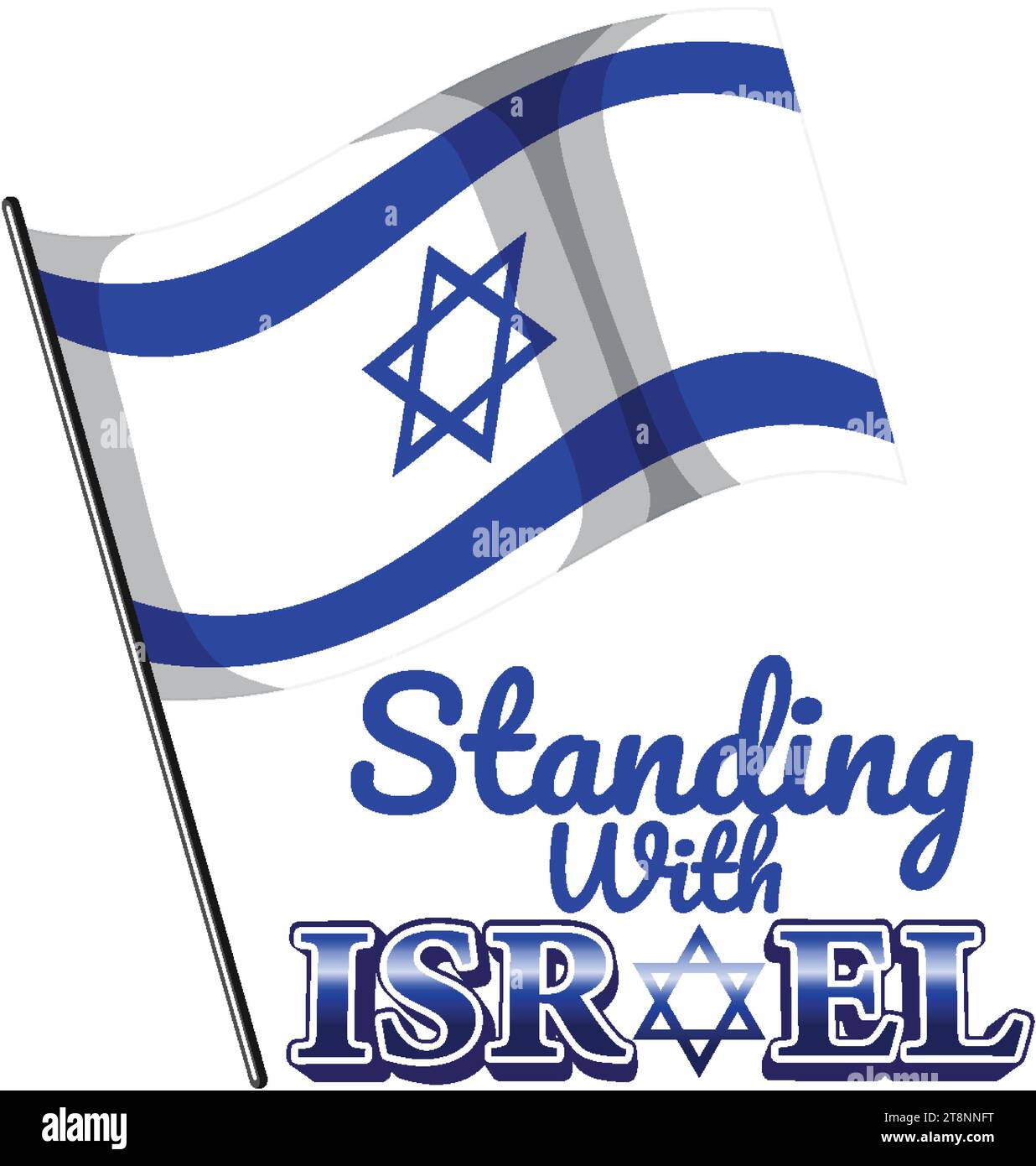 A vector cartoon illustration of the Israel flag with support text ...