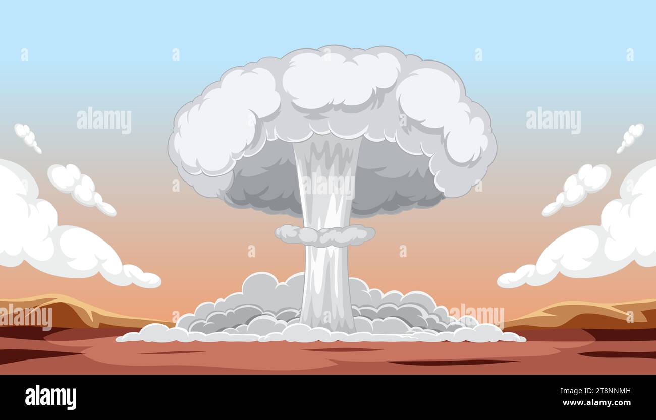 A vibrant vector cartoon illustration of a nuclear bomb explosion at ...