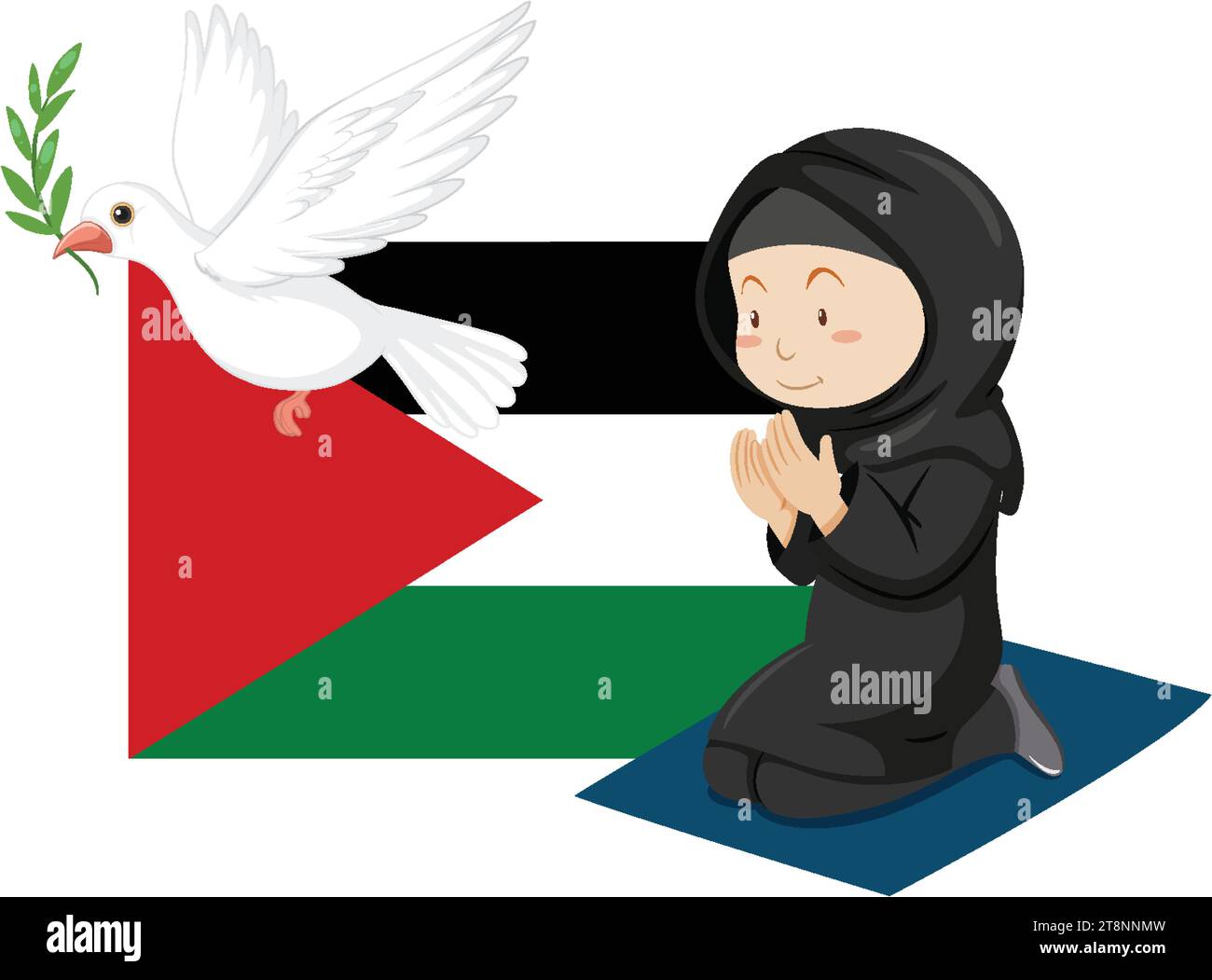 Illustration of a Muslim girl praying with a Palestine flag ...