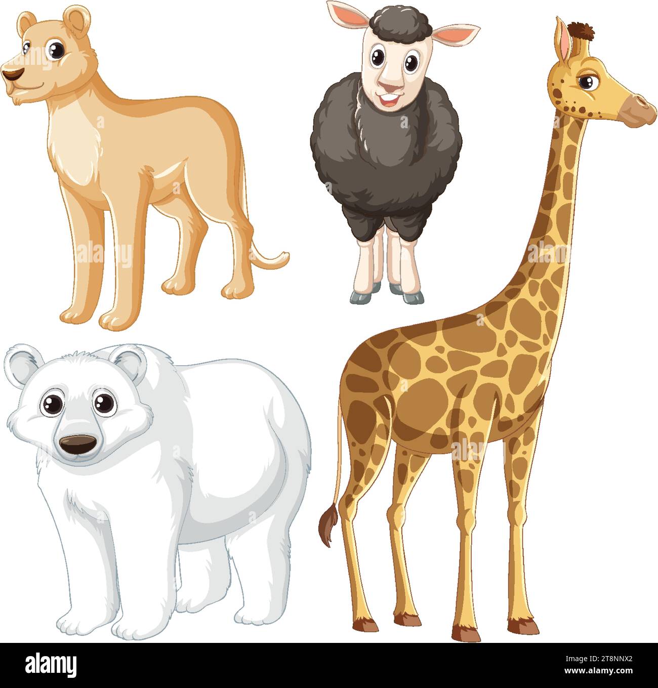 A group of cute wild animals in a cartoon-style vector illustration ...