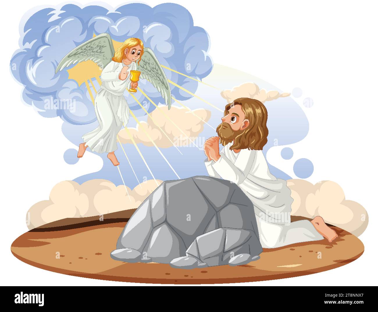 Vibrant vector illustration depicting Jesus praying in the Garden of ...