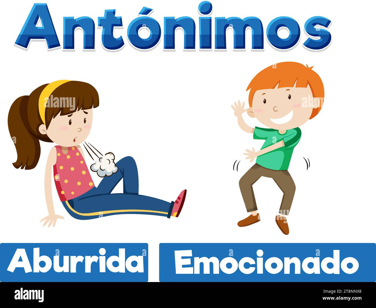 Illustrated word card featuring antonyms in Spanish language Stock ...