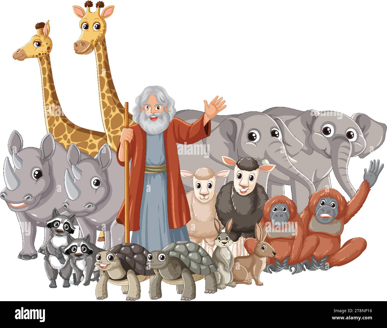 A whimsical cartoon illustration depicting a group of wild animals in ... A whimsical cartoon illustration depicting a group of wild animals in ...