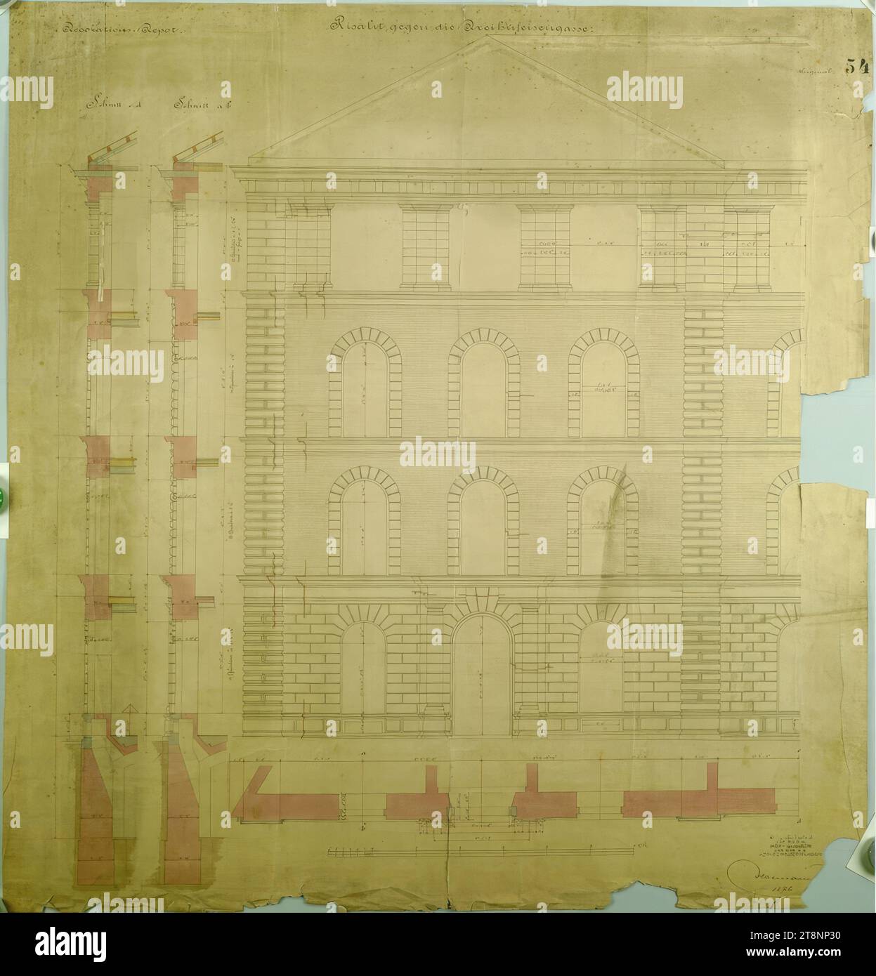 Vienna VI, Semper Depot, outline and sections, HeissGF, Carl von ...